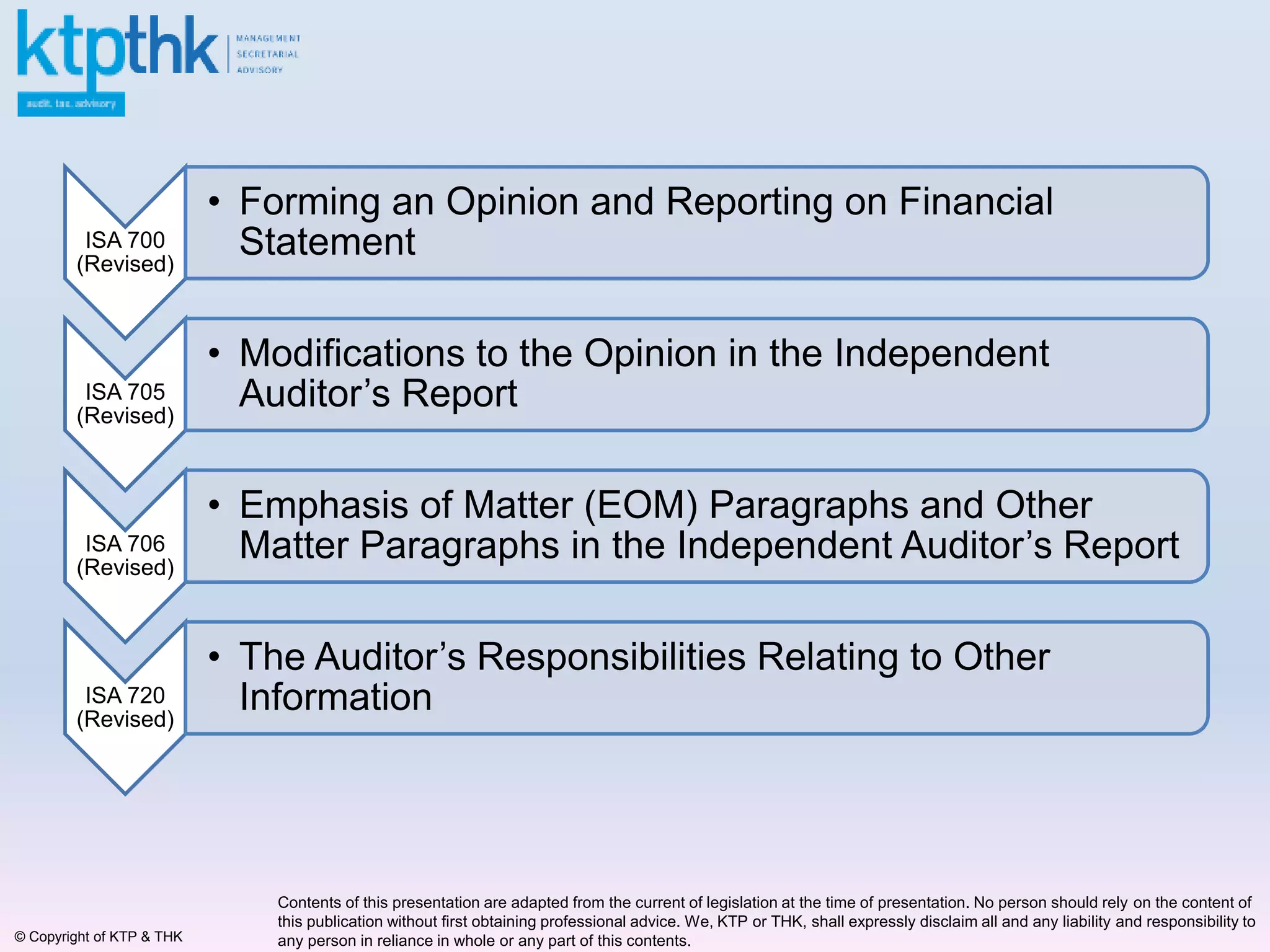 Revised Auditor Report: ISA 700, ISA 705, ISA 706 and ISA 720 | PPTX