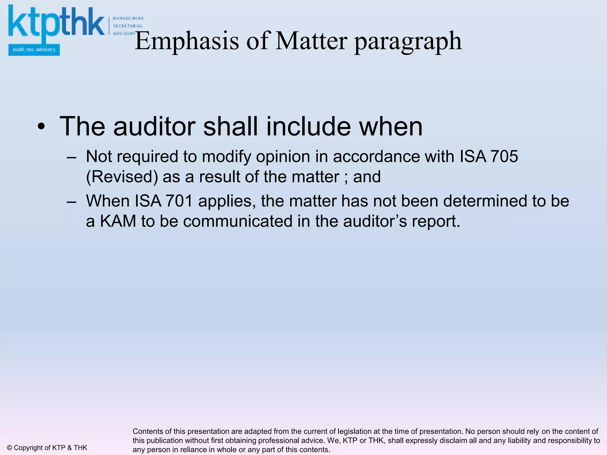 Revised Auditor Report: ISA 700, ISA 705, ISA 706 and ISA 720 | PPTX