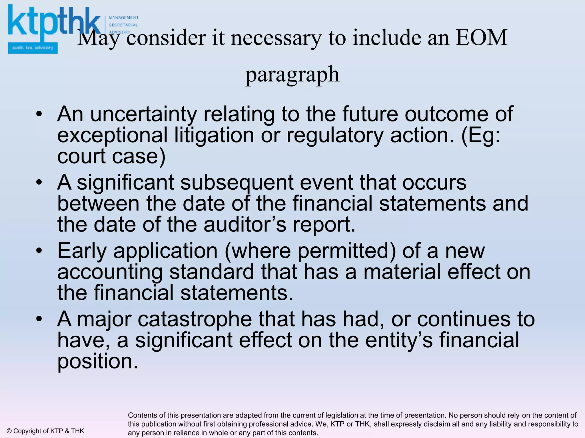 Revised Auditor Report: ISA 700, ISA 705, ISA 706 and ISA 720 | PPTX