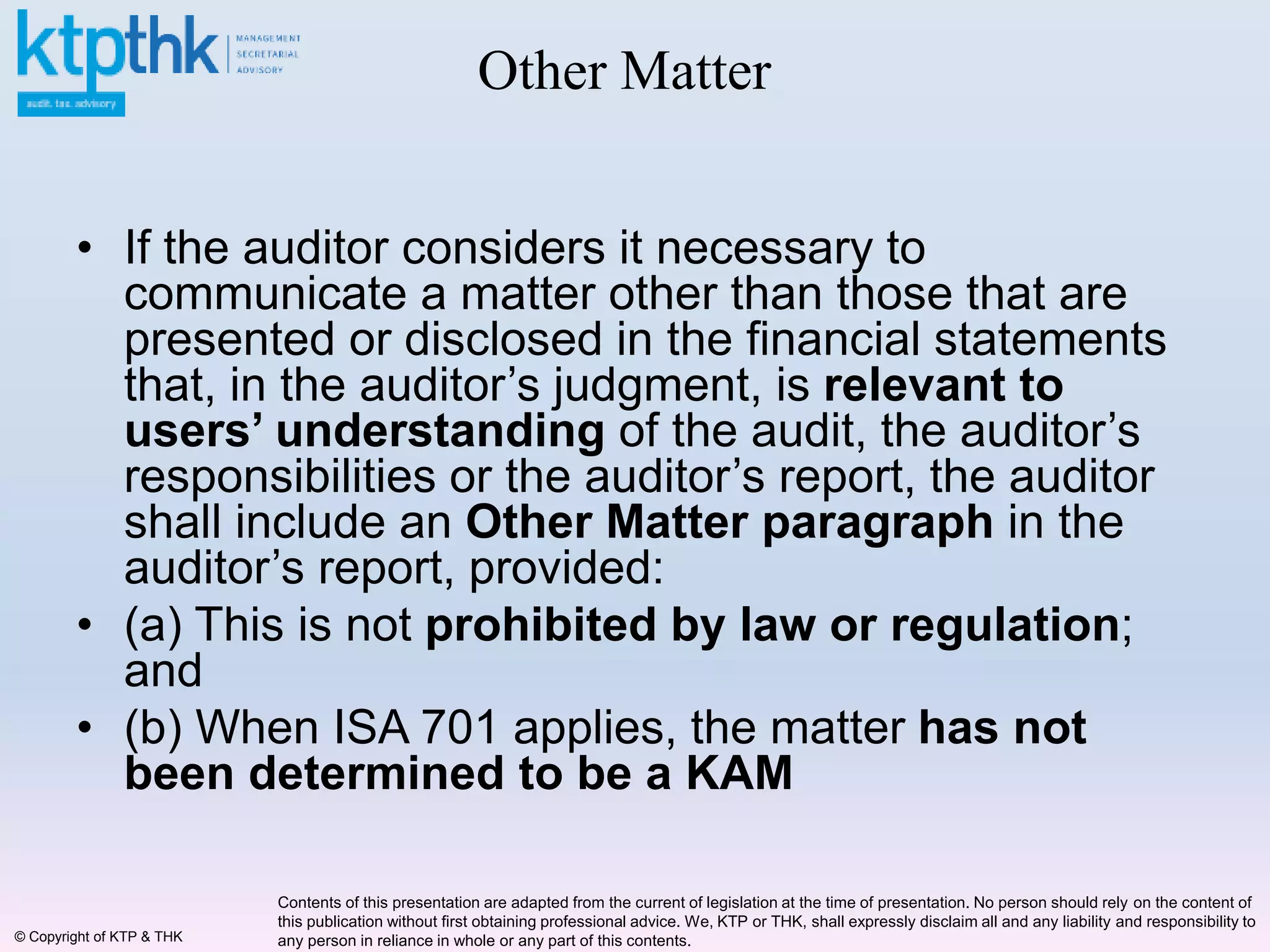 Revised Auditor Report: ISA 700, ISA 705, ISA 706 and ISA 720 | PPTX