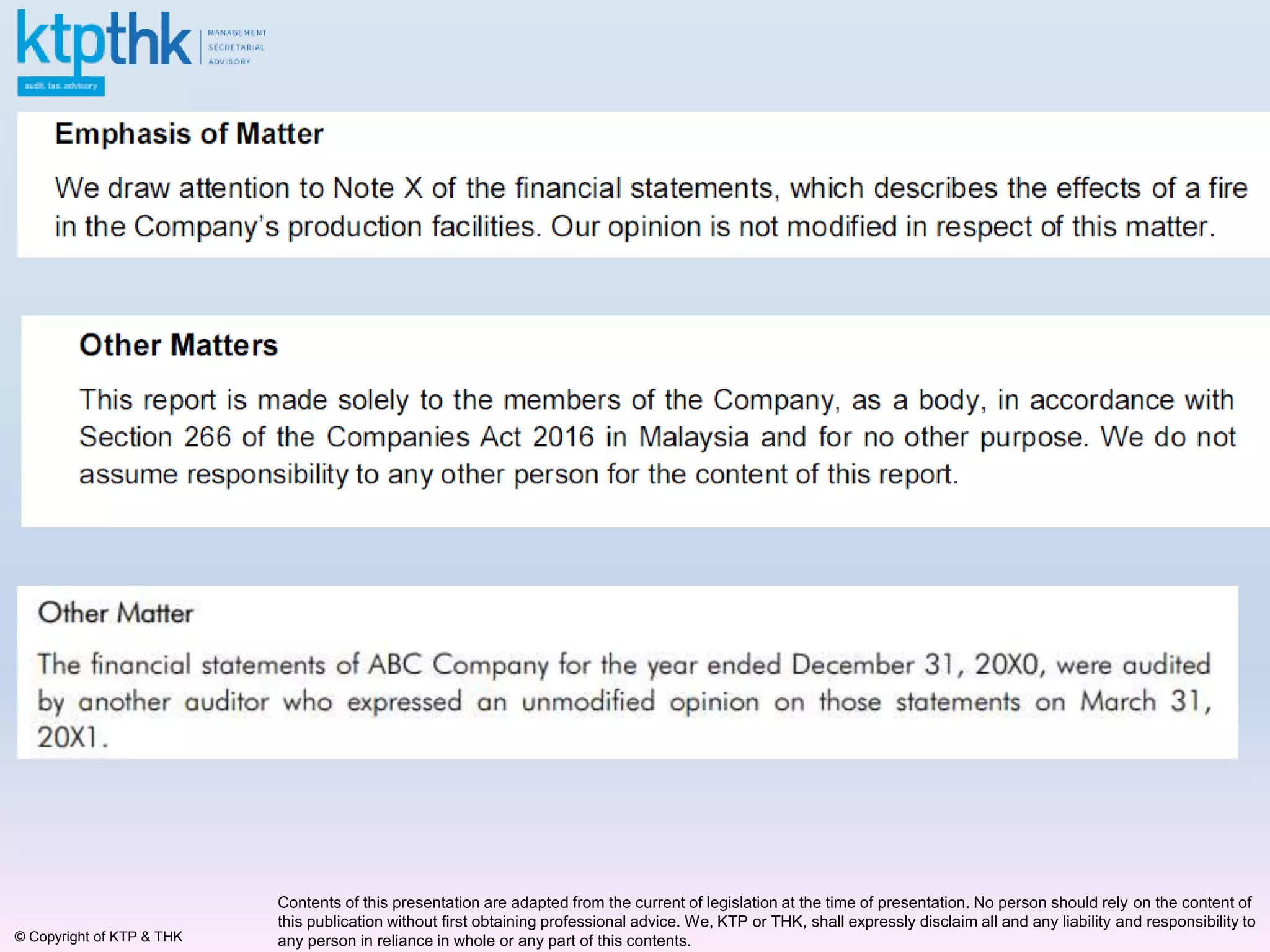 Revised Auditor Report: ISA 700, ISA 705, ISA 706 and ISA 720 | PPTX