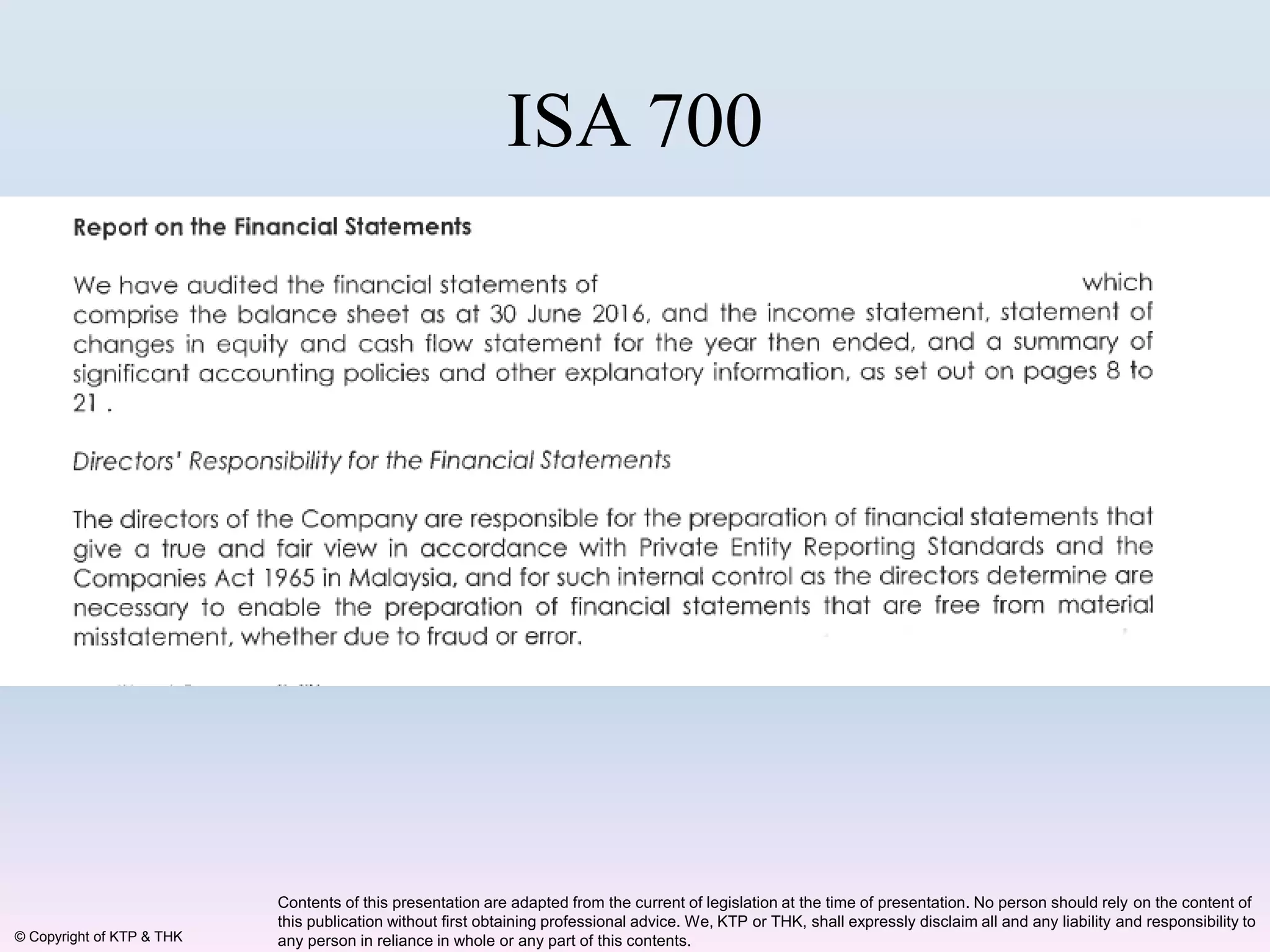 Revised Auditor Report: ISA 700, ISA 705, ISA 706 and ISA 720 | PPTX