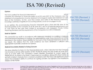 Revised Auditor Report: ISA 700, ISA 705, ISA 706 and ISA 720 | PPTX