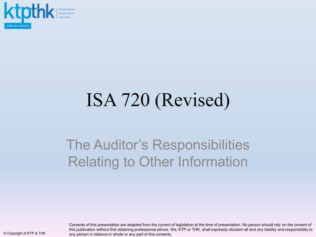 Revised Auditor Report: ISA 700, ISA 705, ISA 706 and ISA 720 | PPTX