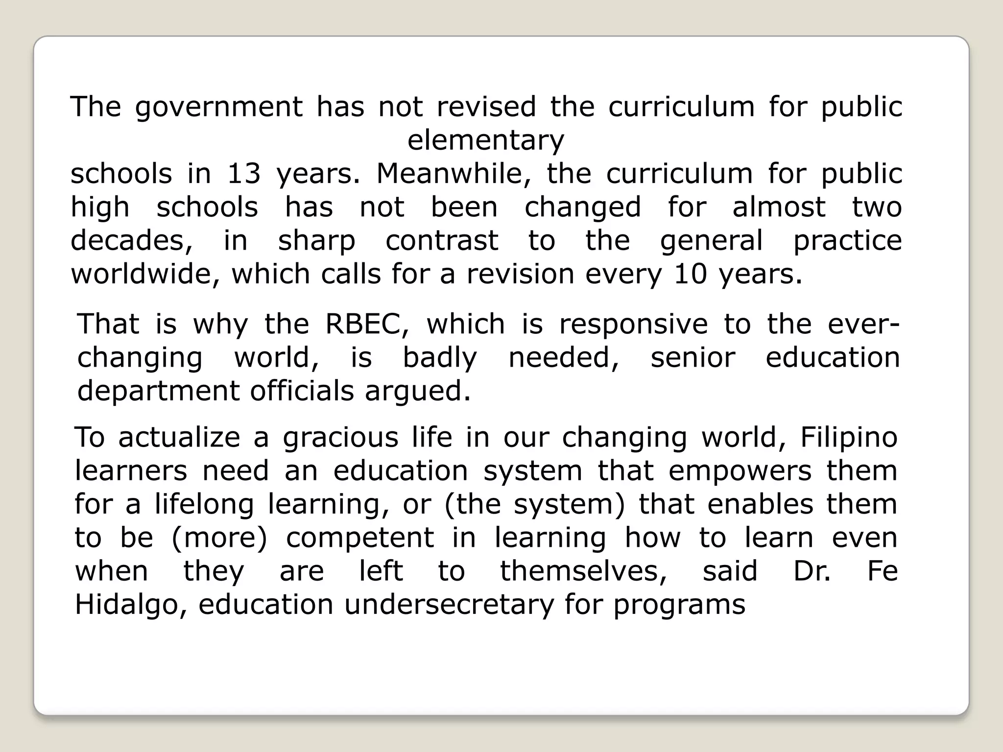 Revised basic education curriculum (rbec) | PPTX