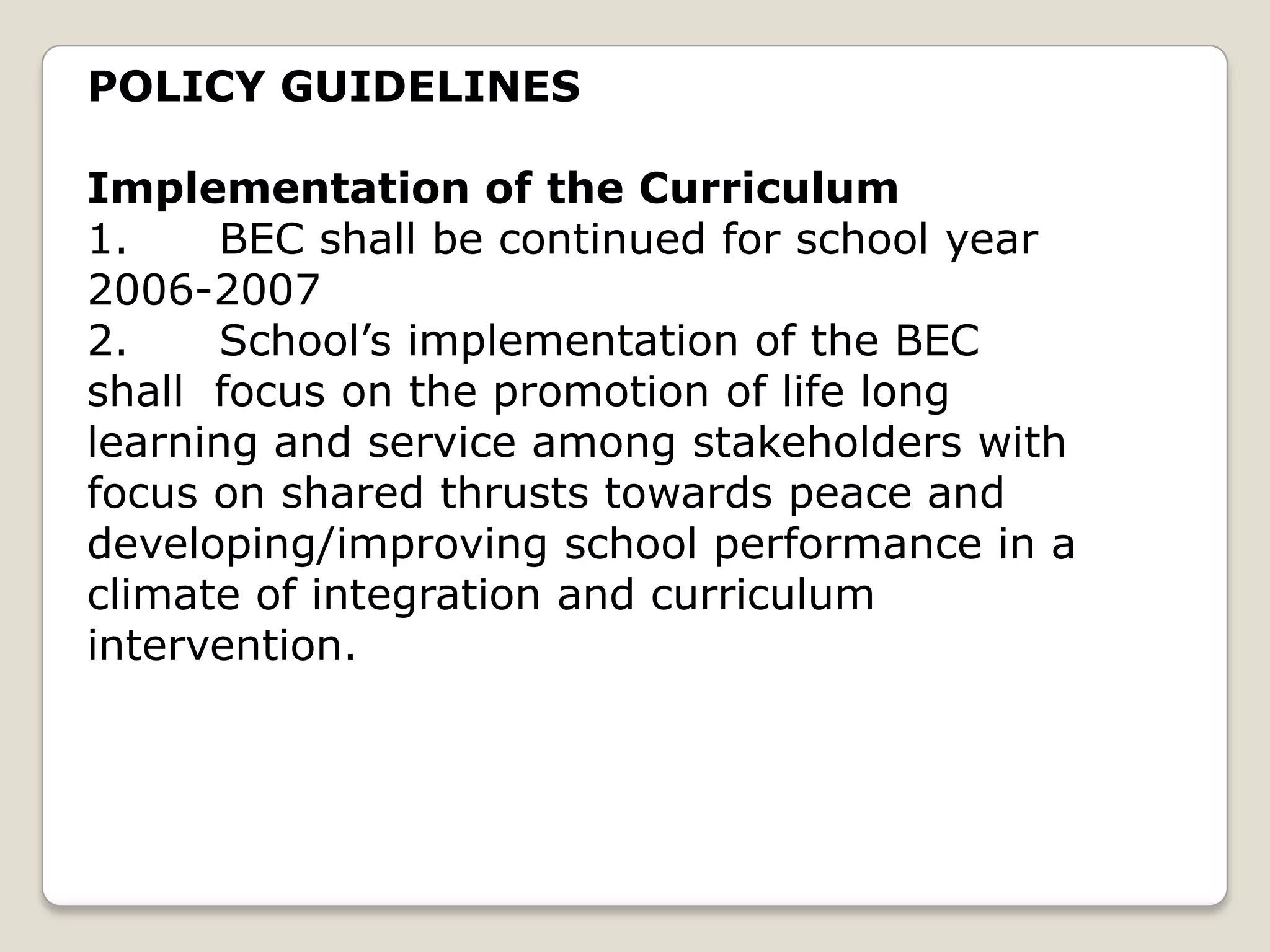 Revised basic education curriculum (rbec) | PPTX