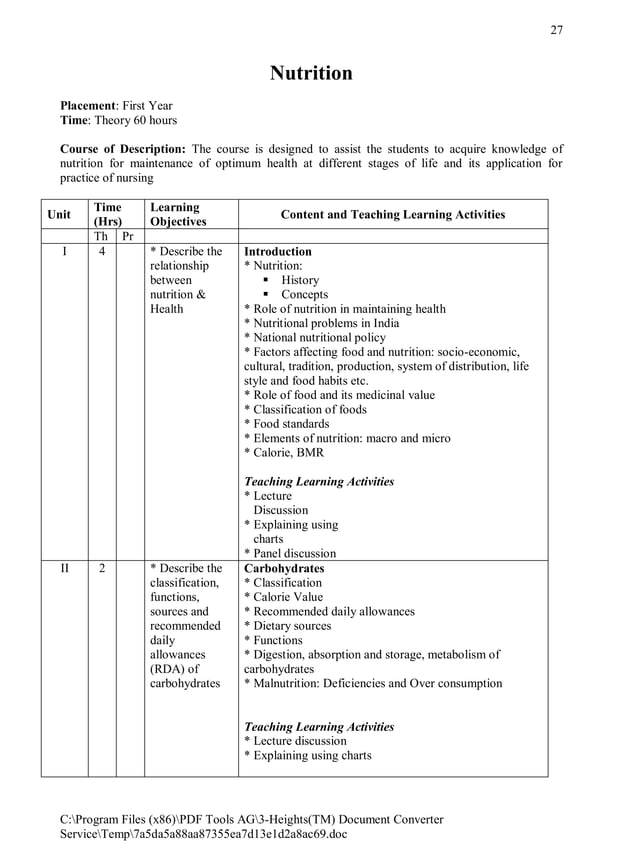 Revised B. Sc. Nursing Syllabus | PDF