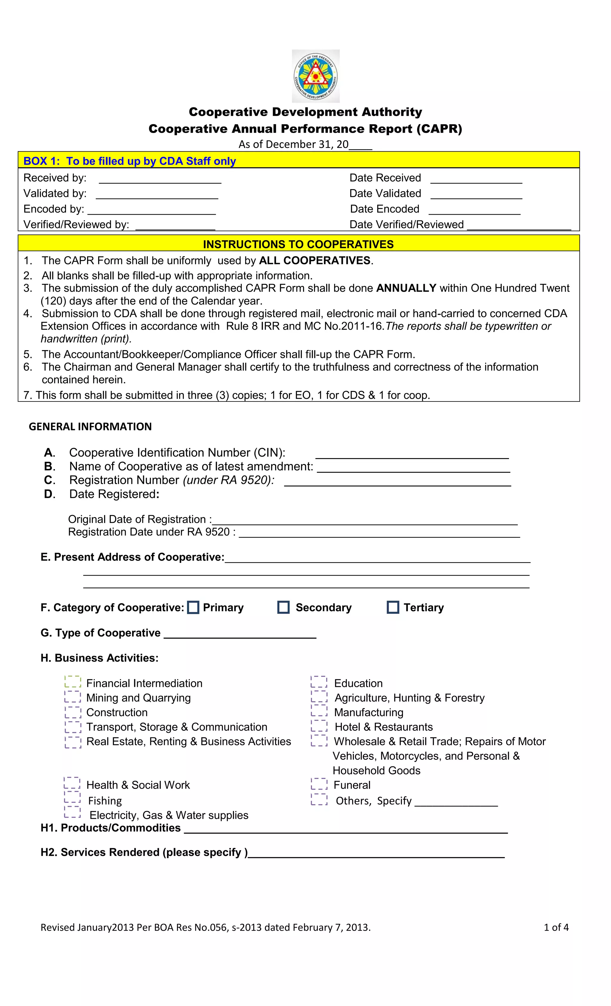 Revised CAPR Form 2012 | PDF