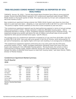 TREB's CONDO REPORT - 2018 Q4 | PDF