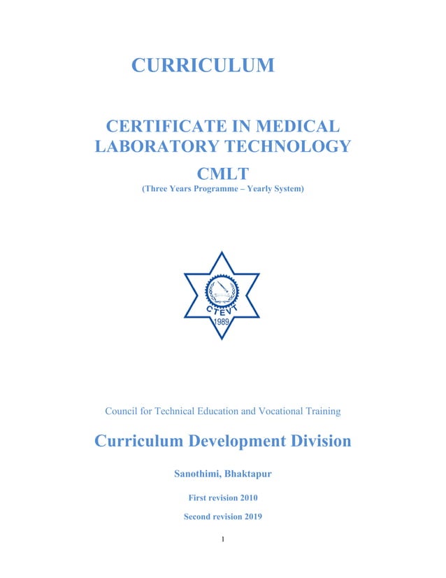 Revised Curriculum of Certificate in Medical Laboratory Technology(CMLT) by CTEVT 2019 | PDF