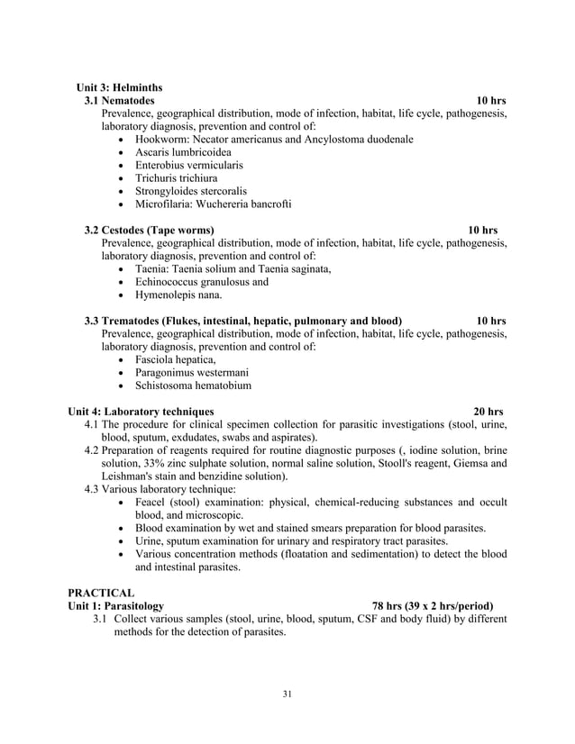 Revised Curriculum of Certificate in Medical Laboratory Technology(CMLT) by CTEVT 2019 | PDF