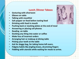 P N Rao Revised dining table etiquette | PPTX | Dining Out | Food & Drink