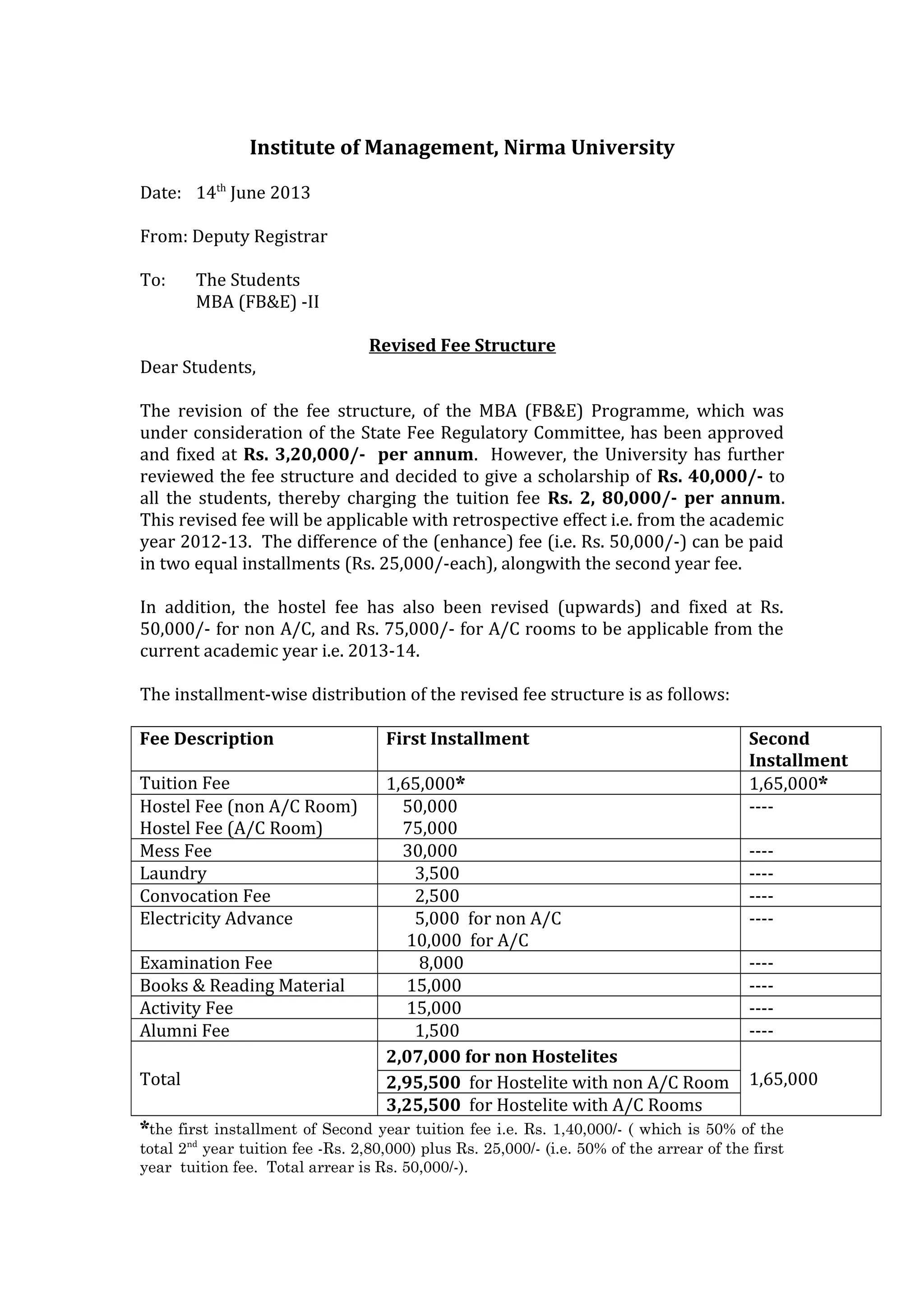 Revised fee structure fbe | DOC