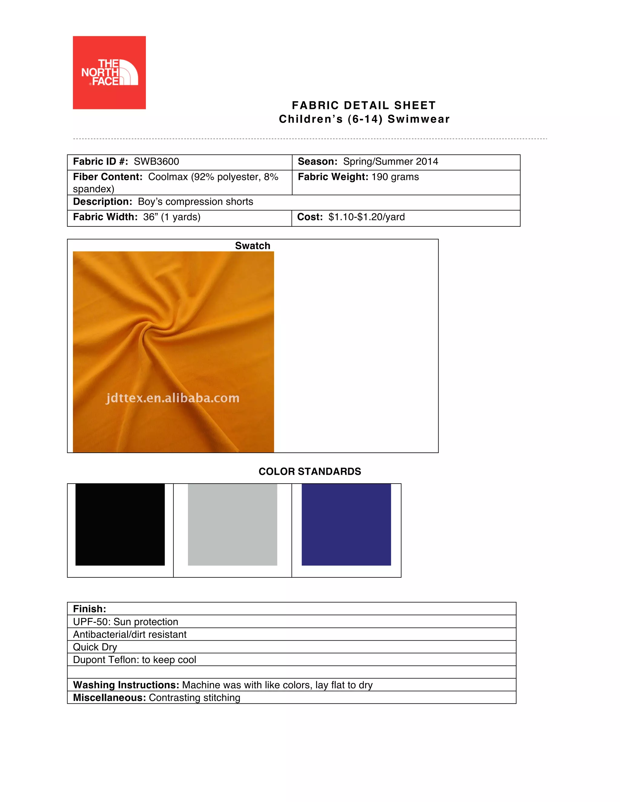 The North Face New Line Development Fabric Detail Sheet | PDF