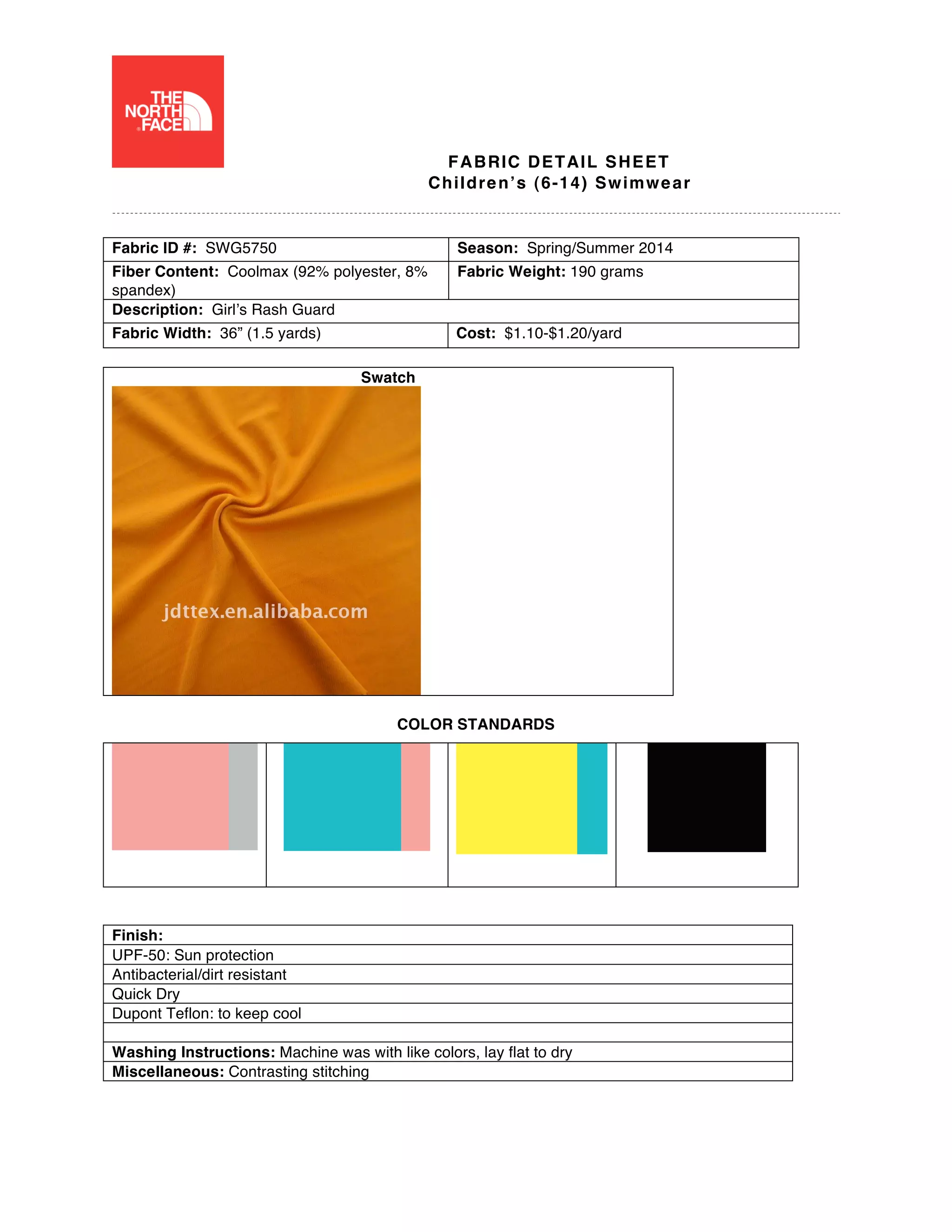 The North Face New Line Development Fabric Detail Sheet | PDF