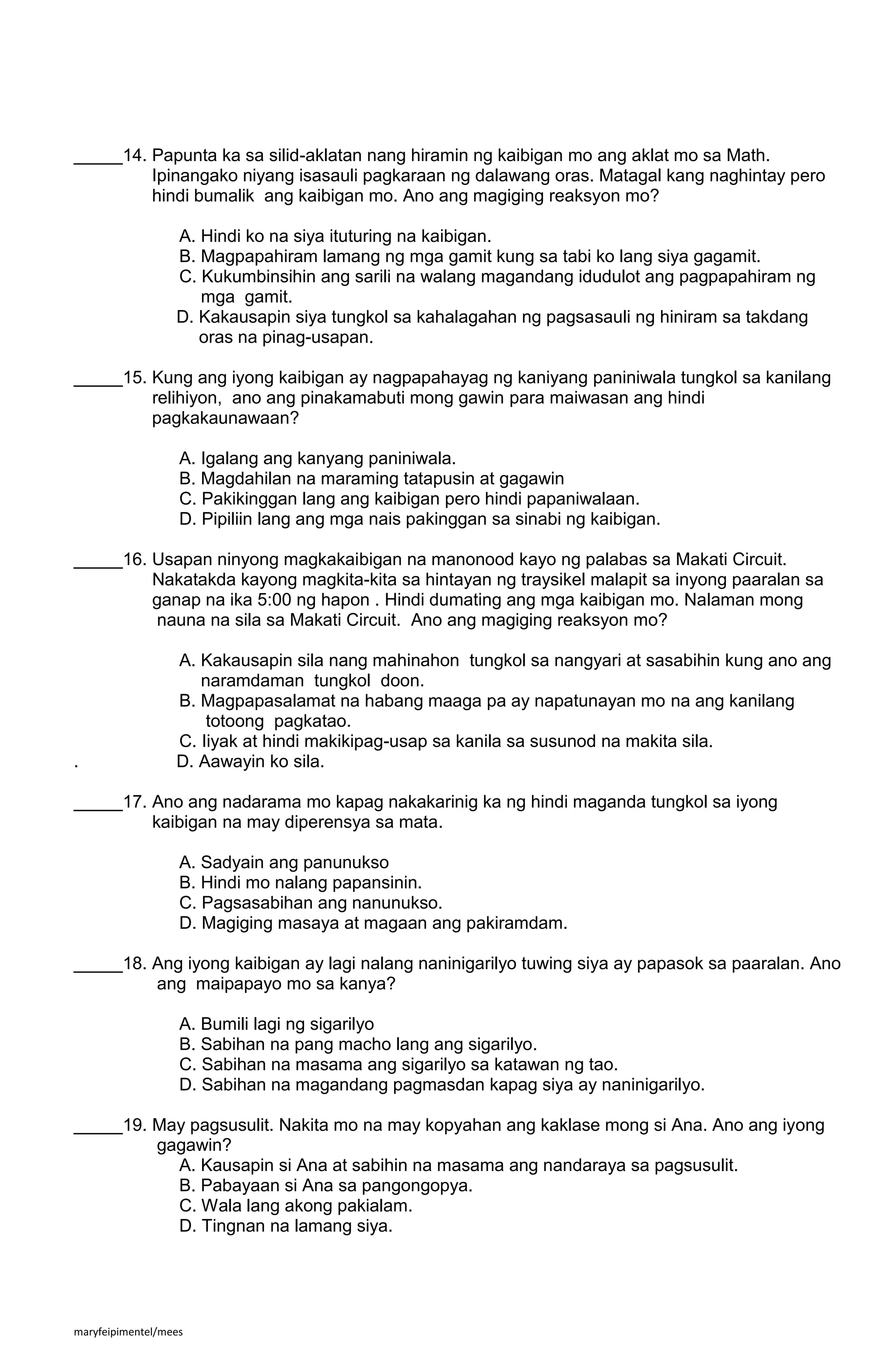 revised Ikalawang Markahang Pagsusulit sa ESp 6 2017 with TOS .docx