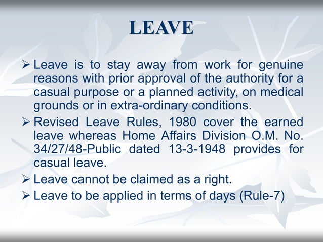 Revised Leave Rules 1980.ppt | Medical Health