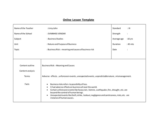 Revised lesson plan lincy commerce | PPT