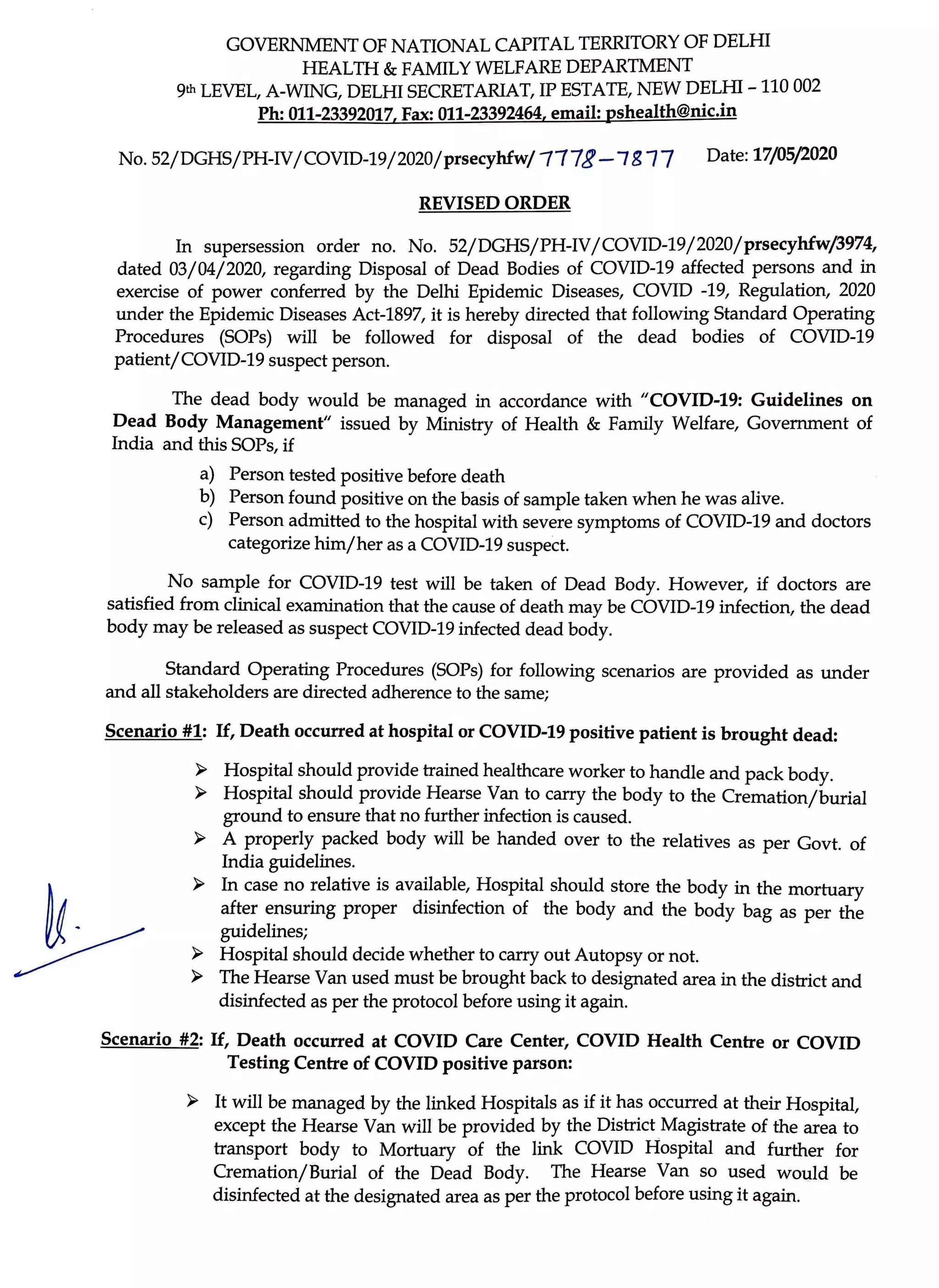 Revised order so ps for disposal of dead bodies of covid-19 patient ...