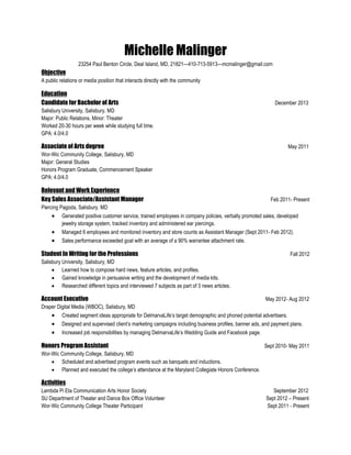 Michelle Malinger's Resume | PDF