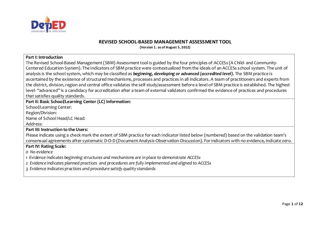 Revised sbm assessment tool | DOCX