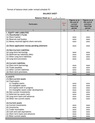 Balance Sheet Format Schedule 6