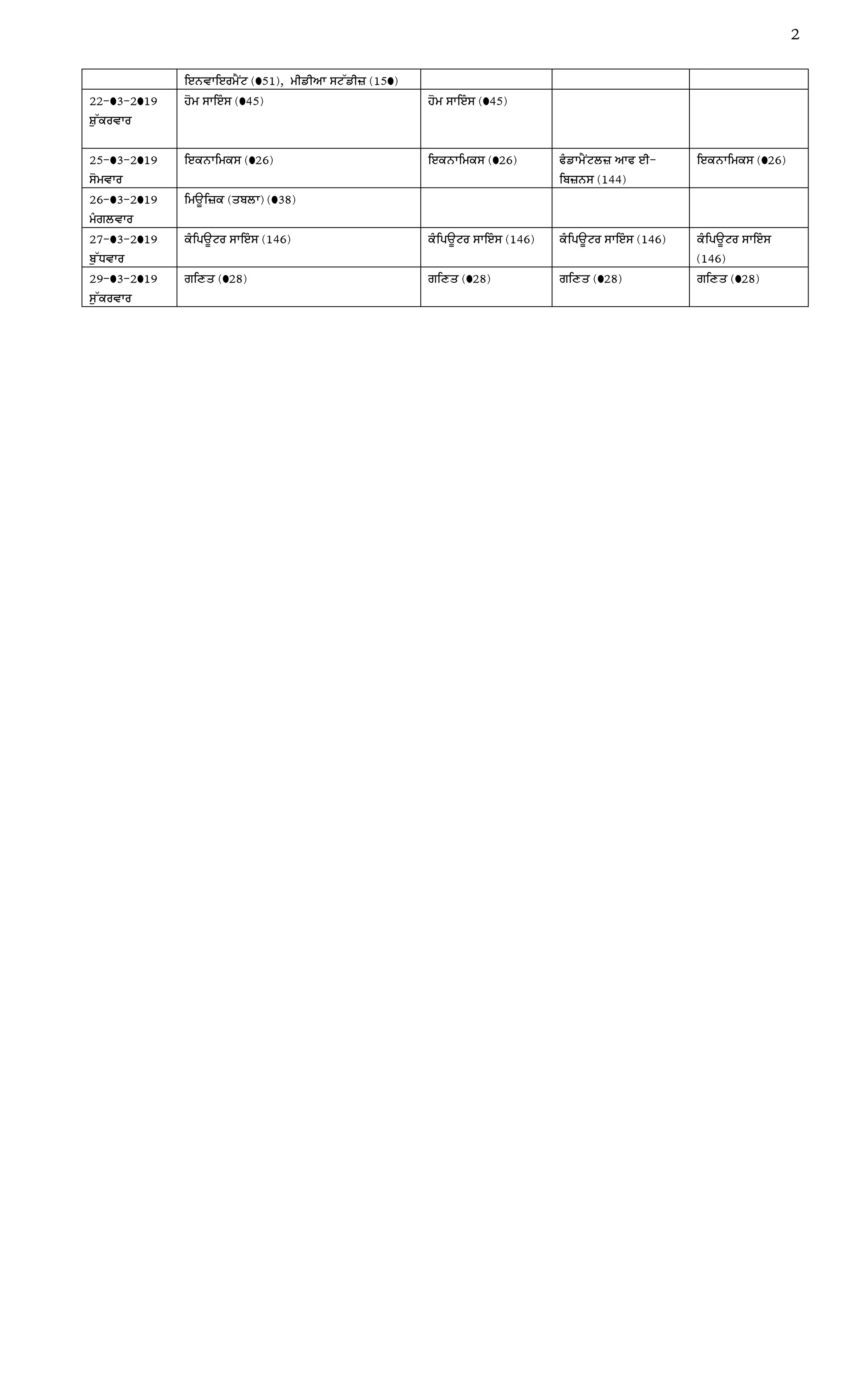 Revised PSEB TIme Table 2019 | PDF