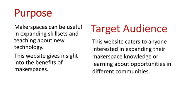 Makerspace website summary | PPT
