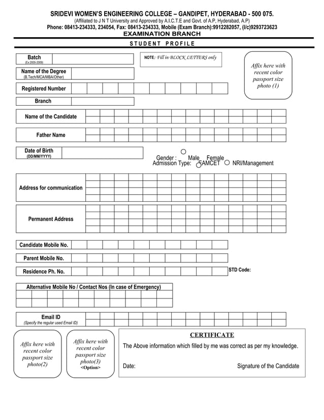 Revised student profile format | DOC