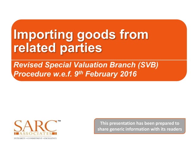 Importing Goods from Related Parties - Revised SVB Procedure | PPT