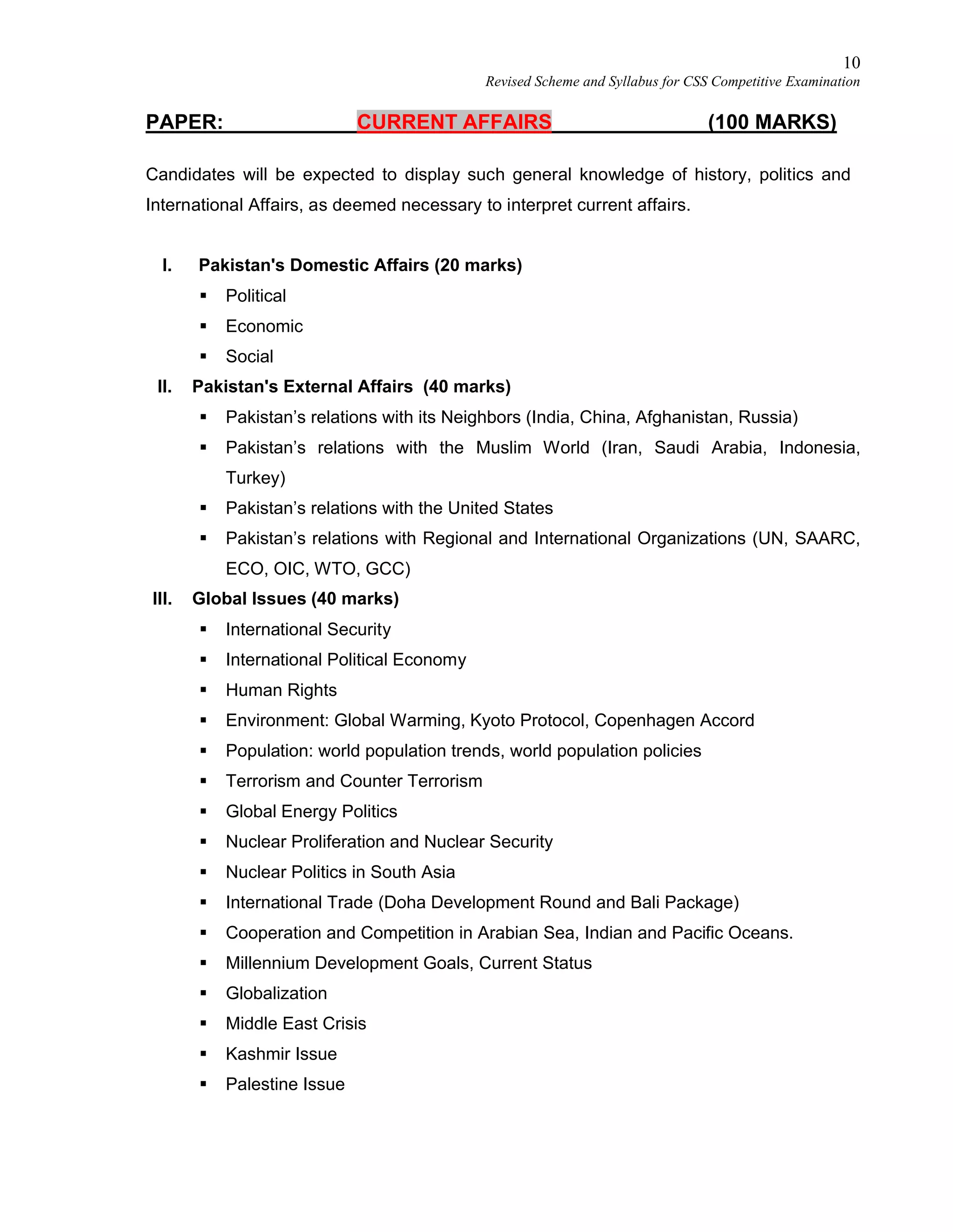 FPSC : " REVISED SYLLABI FOR CSS COMPETITIVE EXAMINATION, CE-2016 " | PDF