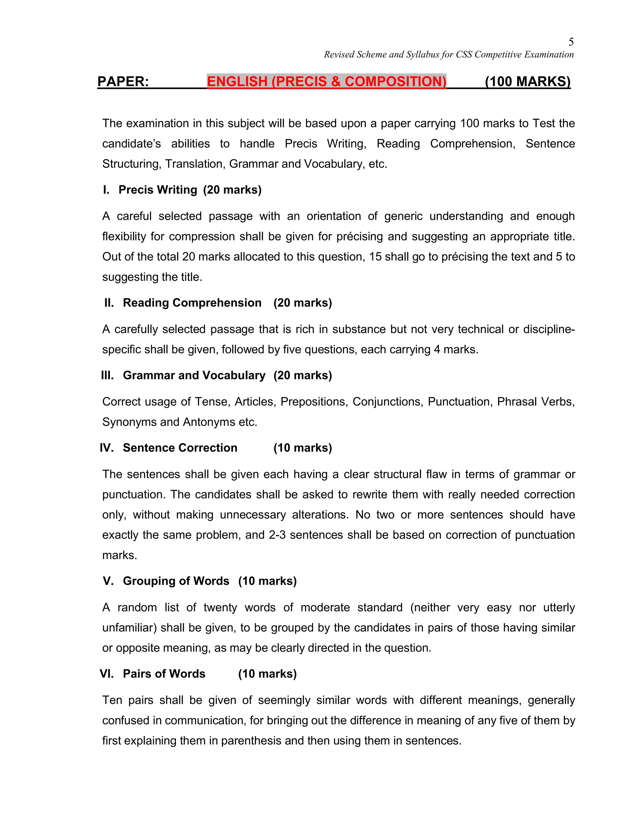 FPSC : " REVISED SYLLABI FOR CSS COMPETITIVE EXAMINATION, CE-2016 " | PDF