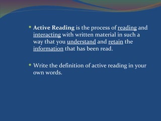 Unit 4: Active Reading | PPT