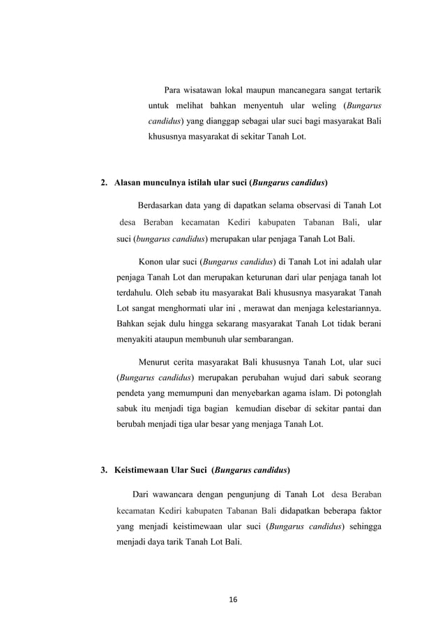 KARYA ILMIAH ULAR SUCI (Bungarus candidus) SEBAGAI DAYA TARIK WISATA DI ...