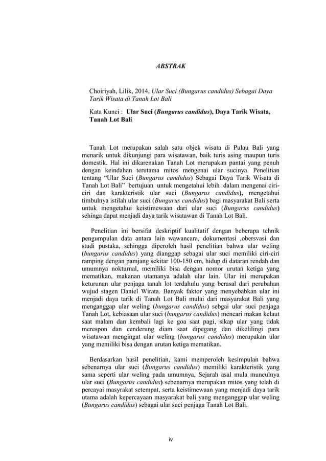 KARYA ILMIAH ULAR SUCI (Bungarus candidus) SEBAGAI DAYA TARIK WISATA DI ...