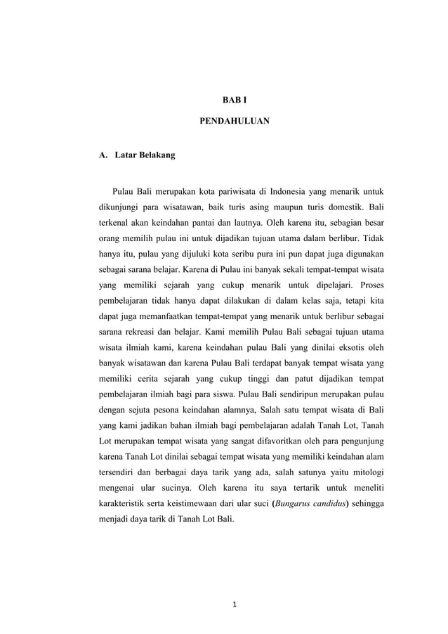 KARYA ILMIAH ULAR SUCI (Bungarus candidus) SEBAGAI DAYA TARIK WISATA DI ...