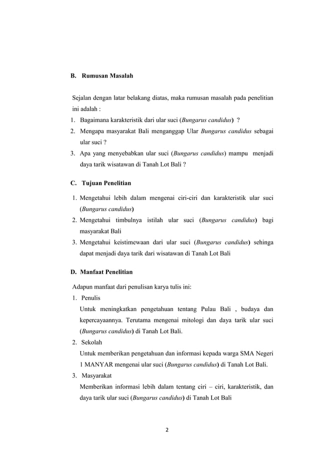 KARYA ILMIAH ULAR SUCI (Bungarus candidus) SEBAGAI DAYA TARIK WISATA DI ...