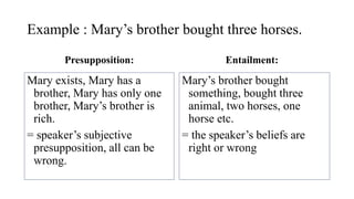 SEMANTICS AND PRAGMATICS - PRESUPPOSITIONS AND ENTAILMENTS | PPTX