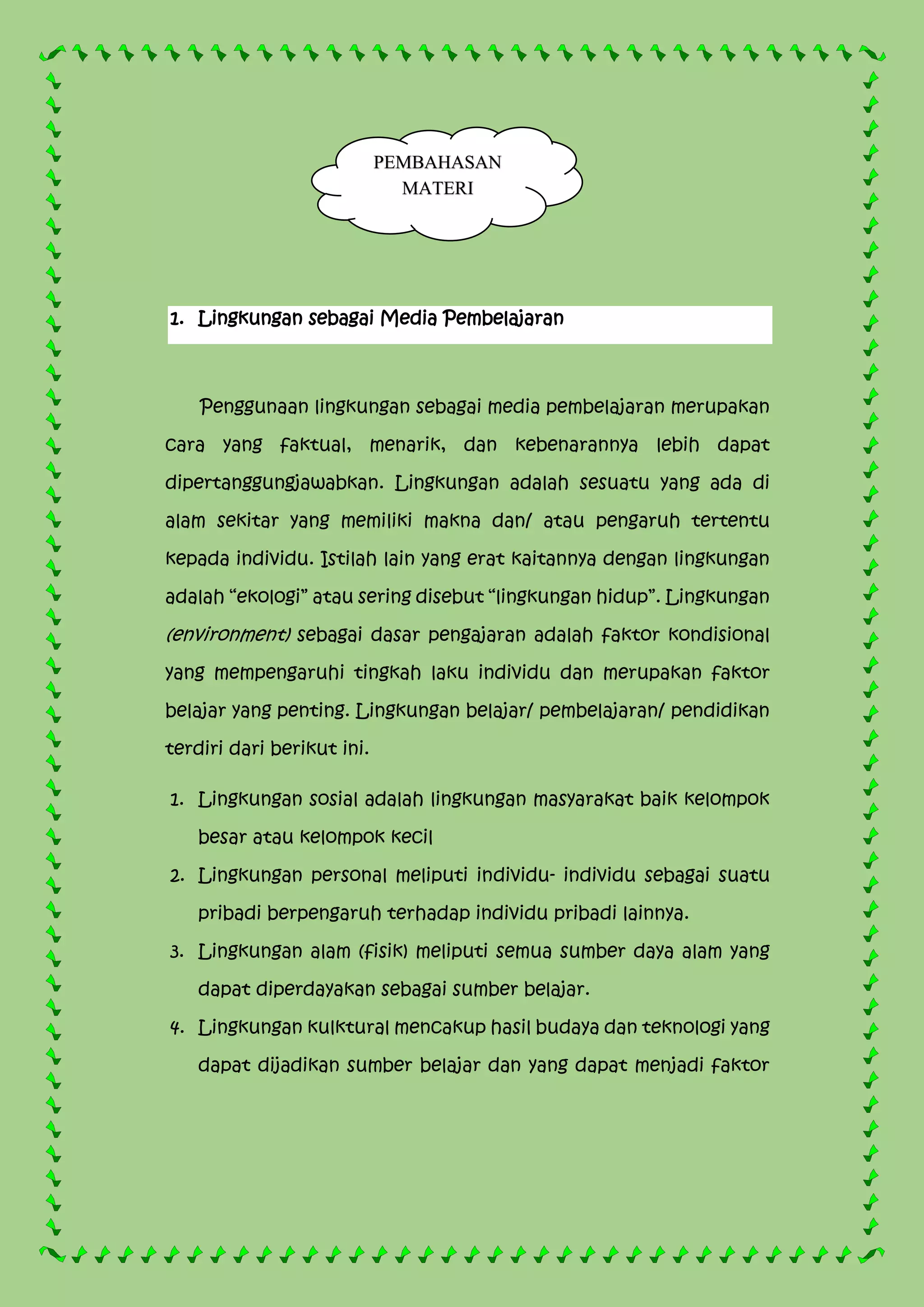LINGKUNGAN SEBAGAI MEDIA PEMBELAJARAN | PDF