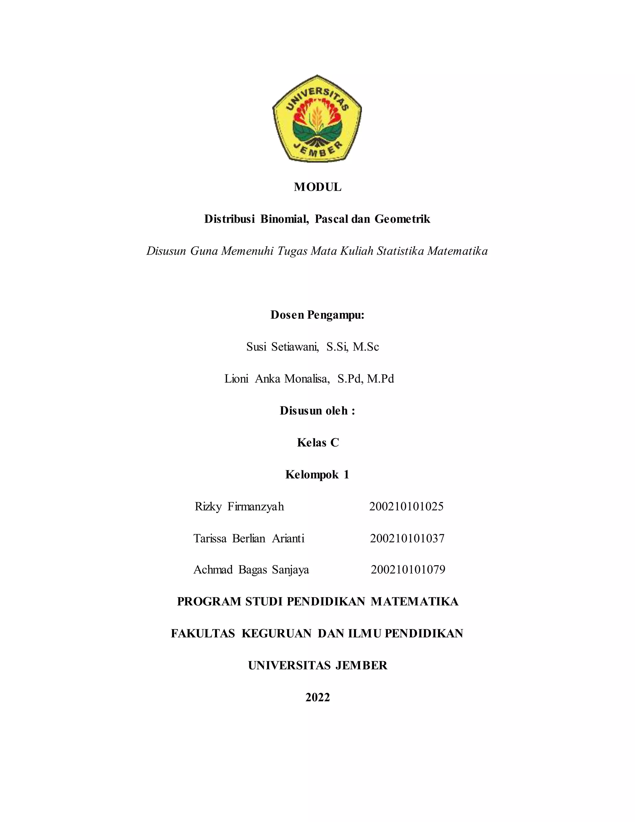 Revisi Modul_Kelompok 1_Distribusi Binomial, Pascal, dan Geometrik ...