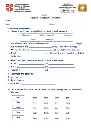 Vocabulary, Grammar, Reading, and Listening Worksheet | PDF