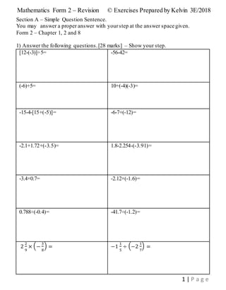 Mathematics-Form 3-Revision © By Kelvin | DOCX