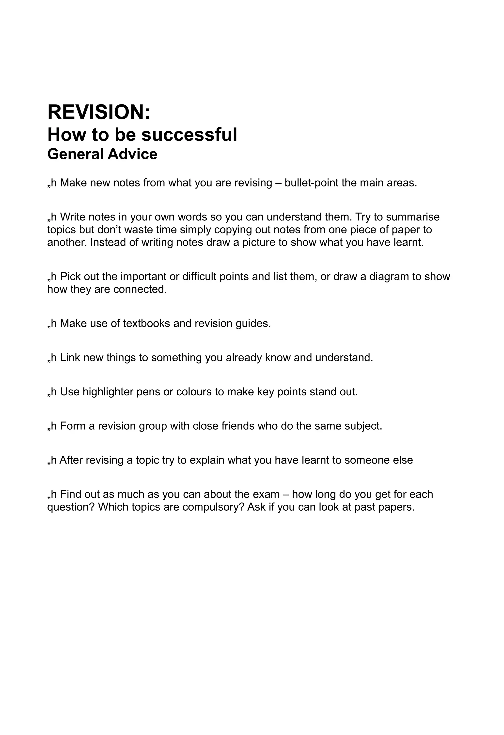 Revision how to be successful - key points | PDF