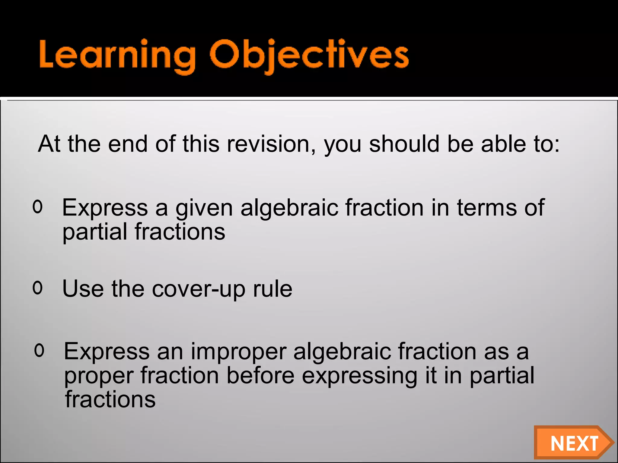 Revision Partial Fractions | PPT