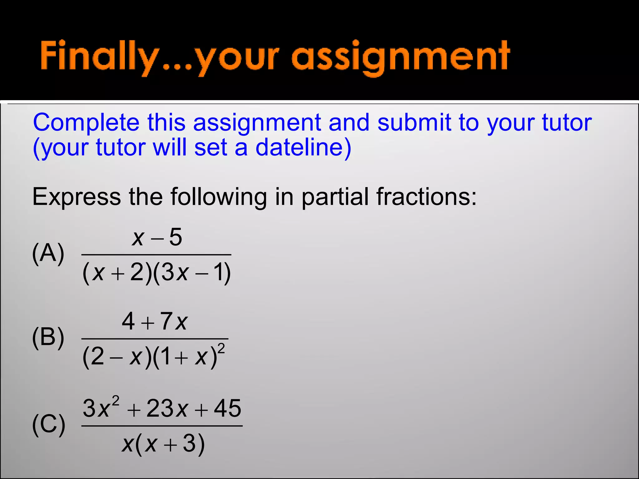 Revision Partial Fractions | PPT