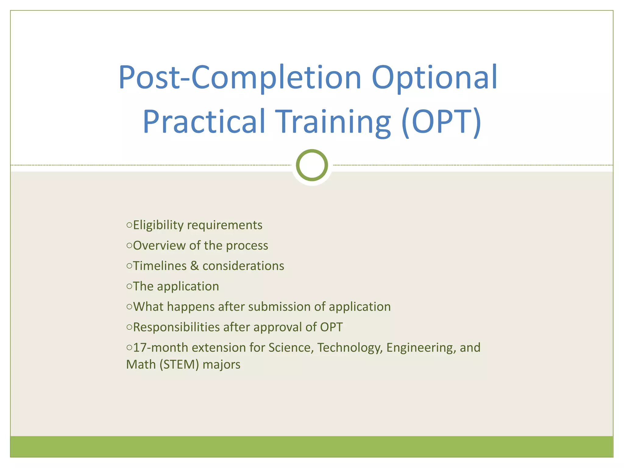 Post Completion OPT | PPT
