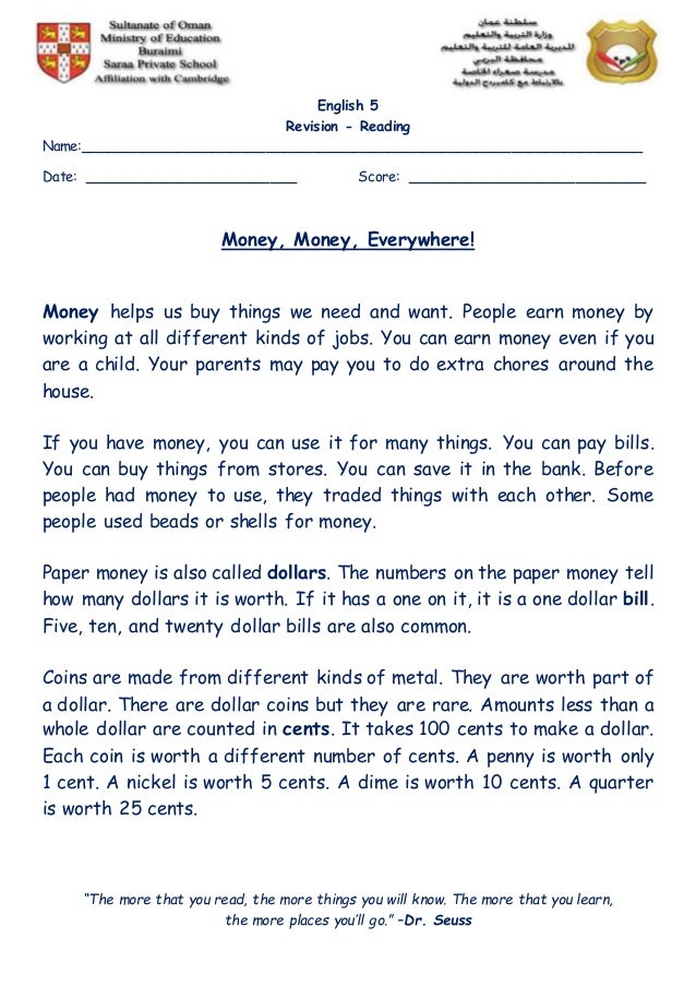 Reading: Money, Money, Everywhere!