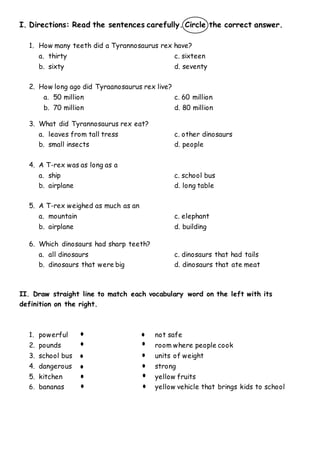 Reading worksheet - Revision (Tyrannosaurus Rex) | DOCX