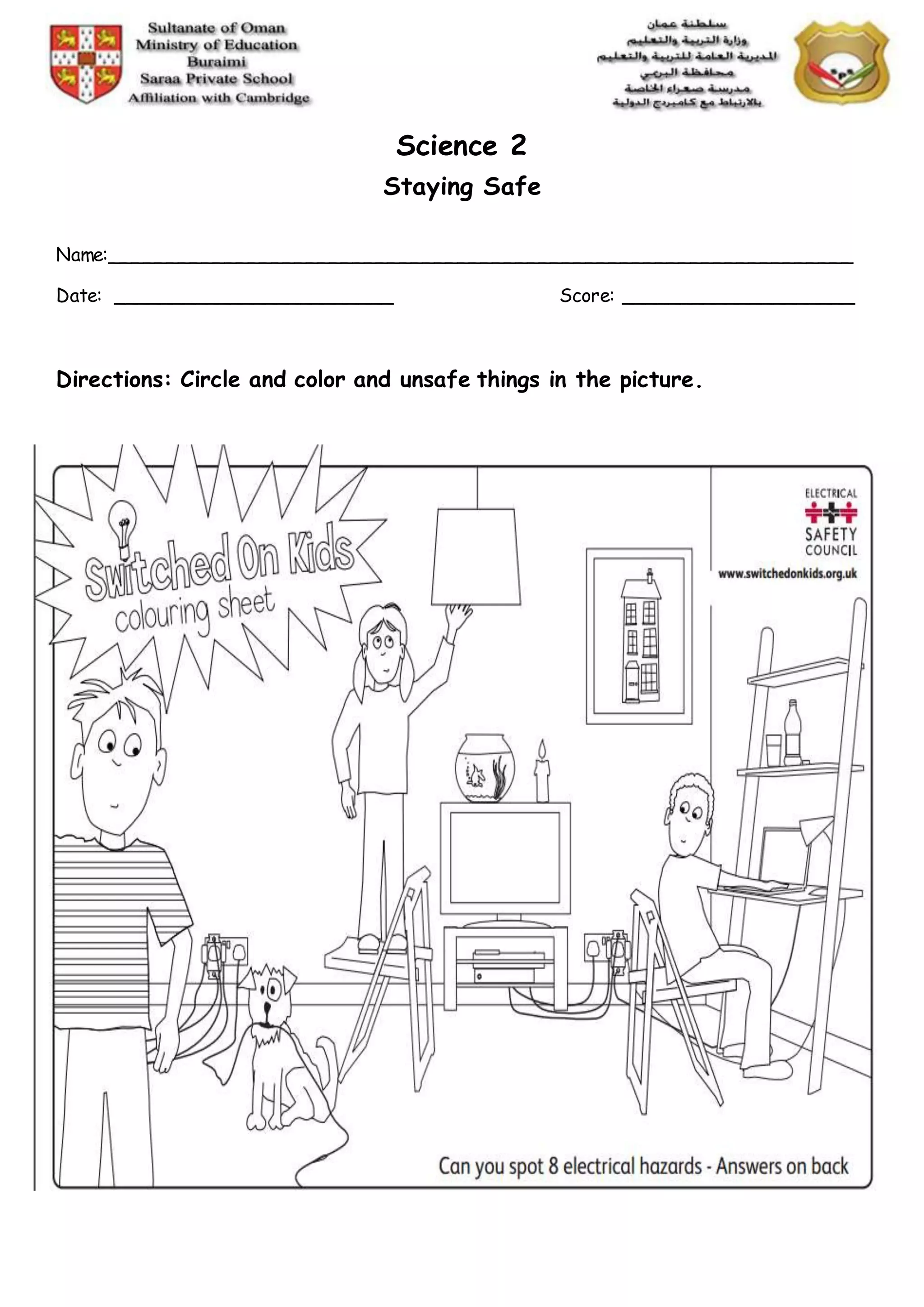 Staying safe worksheet | PDF