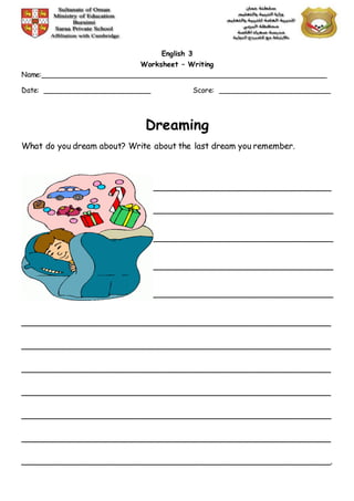Writing worksheet - Revision (Dreaming) | PDF